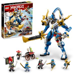 lego ninjago jay’s titan mech 71785, large action figure set, battle toy for kids, boys and girls with 5 minifigures & stud-shooting crossbow playset