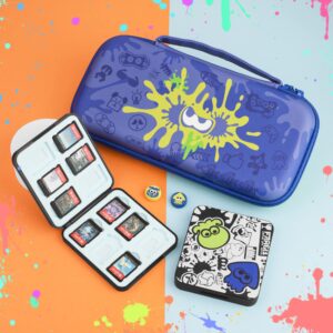 GLDRAM Carrying Case Bundle for Nintendo Switch and Switch OLED, Theme for Splatoon 3 Travel Case for Switch, Carrying Accessories Kit with Game Case, Thumb Grip Caps