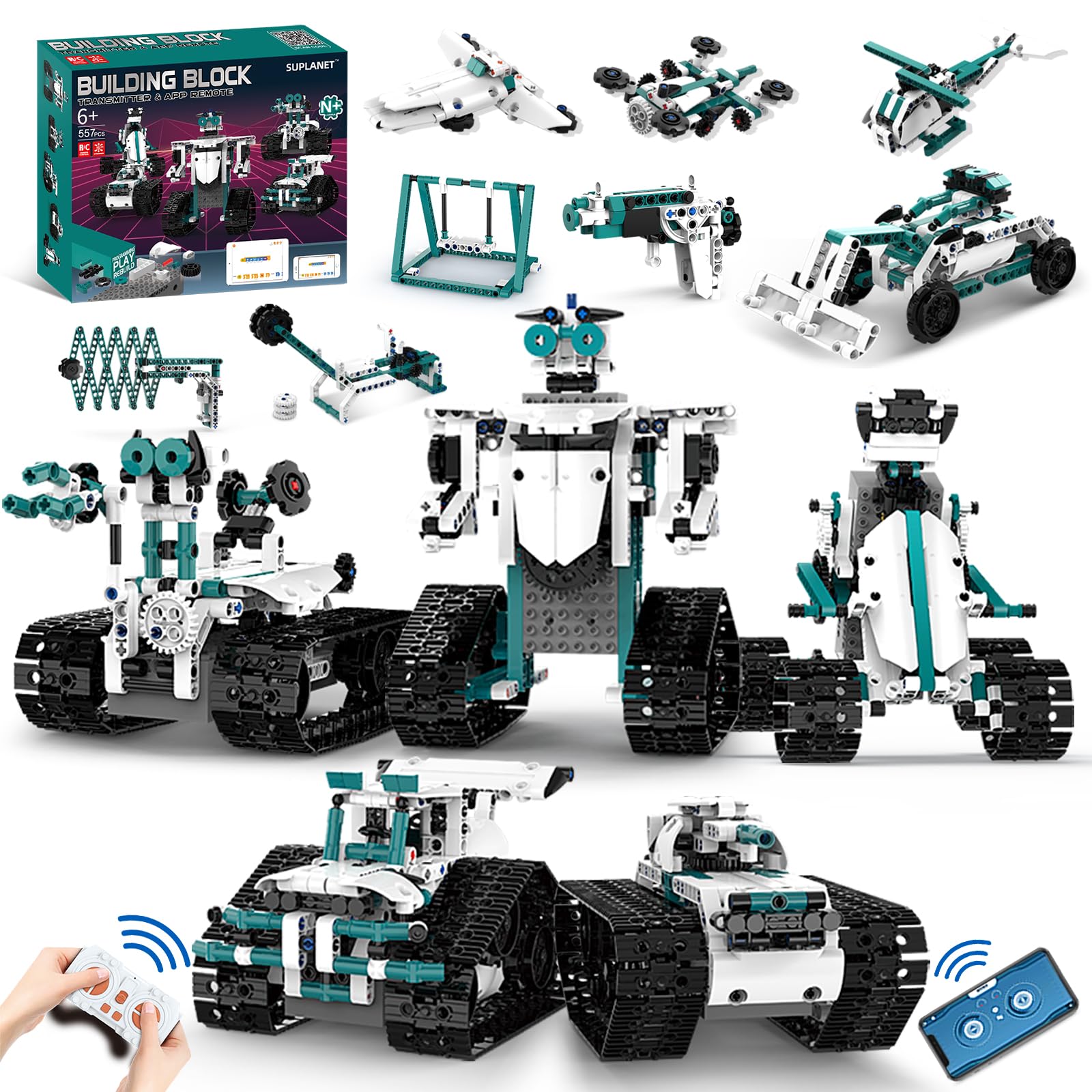 Suplanet STEM Robot Toys for 8-14, 12 in 1 Remote Control Robot Toys for Kids, Programmable Building Robot Kit Birthday Present for Science Educational(469 Pcs)