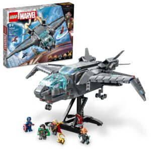 lego marvel the avengers quinjet 76248, spaceship building toy set with thor, iron man, black widow, loki and captain america minifigures, infinity saga