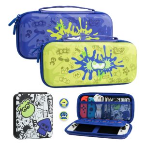 fundiary carrying case for nintendo switch and switch oled, hard portable travel case for switch and switch oled, case accessories bundle with game case and 2 thumb caps - for splatoon 3