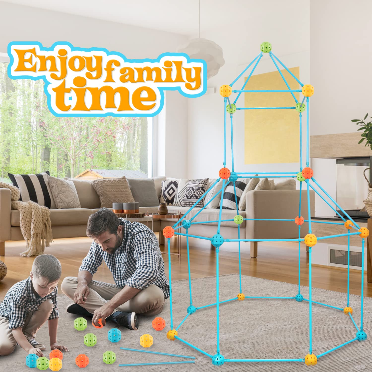 Kids Fort Building Kit,135Pcs Construction Toys for 3-12 Years Old Boys and Girls Indoor&Outdoor Toys Gift DIY Castles Tunnels Play Tent Rocket Tower