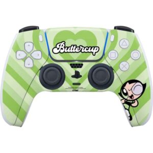 skinit decal gaming skin compatible with ps5 controller - officially licensed cartoon network powerpuff girls buttercup green hearts design