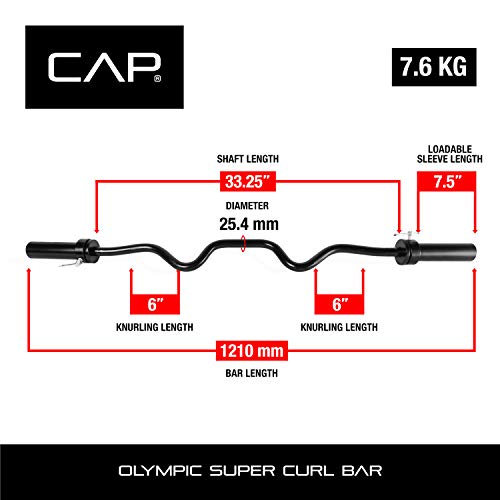 CAP Barbell Olympic Super Curl Bar, Black New Version, 48-Inch (OBIS-48B)