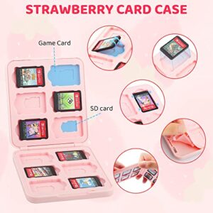 GLDRAM Pink Strawberry Carrying Case for Nintendo Switch & OLED Modle, Portable Switch Travel Protector with Cute Game Card Case, Shoulder Strap & 2 Thumb Caps, Switch Accessories Bundle for Girls