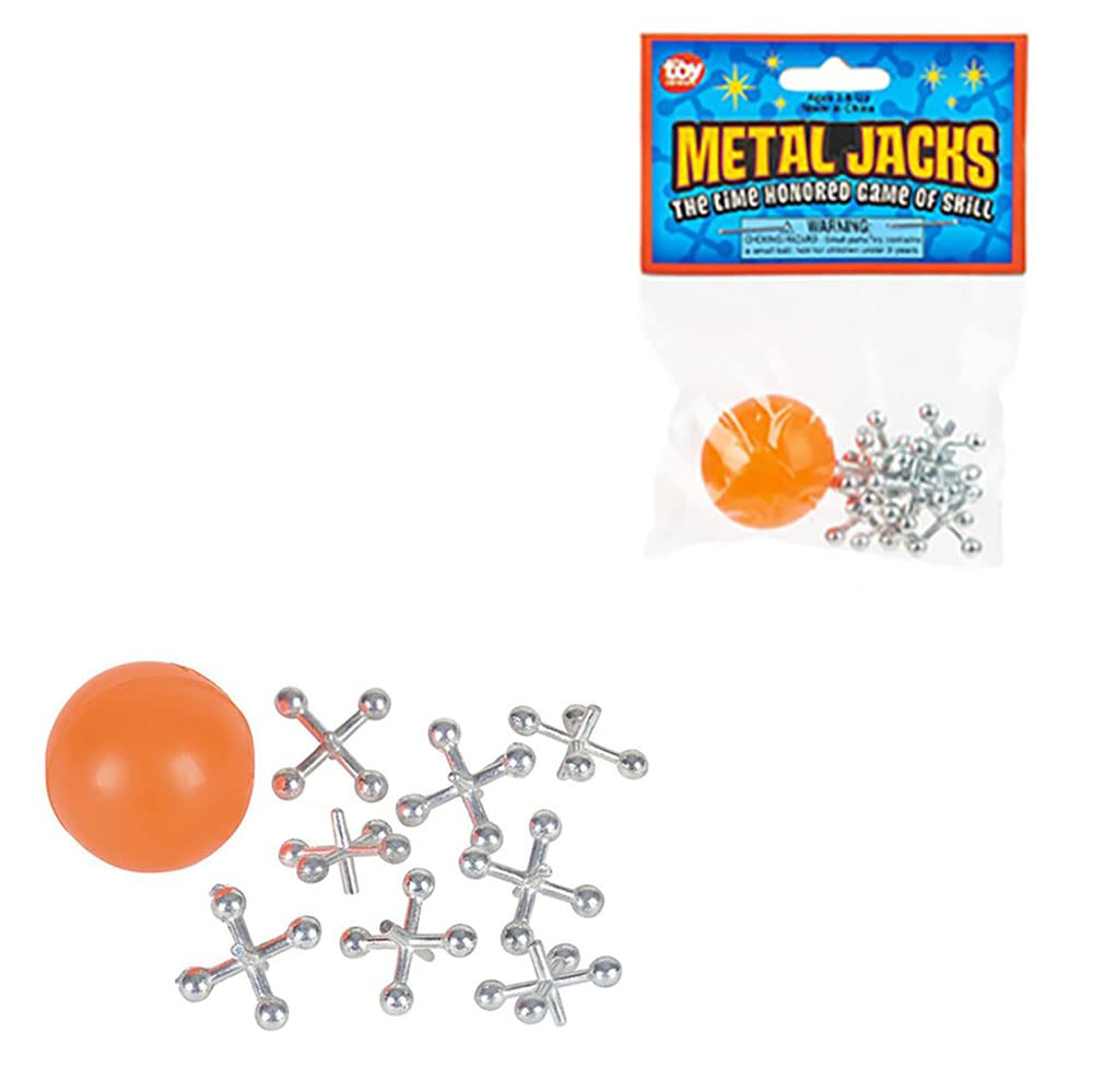 The Dreidel Company Jacks Game with Ball, Metal Set 0.5â€, Retro Toys, Classic Games Great Party Flavors, Kids' Activities, Loot Bag Fillers, Halloween, Easter, Birthday Parties (12-Pack)