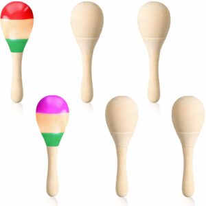 leitee 6 pcs diy mini wooden maracas rattles egg shaker kids musical party favor baby shaker sand hammer toy, assorted designs, maracas for kids, party favor