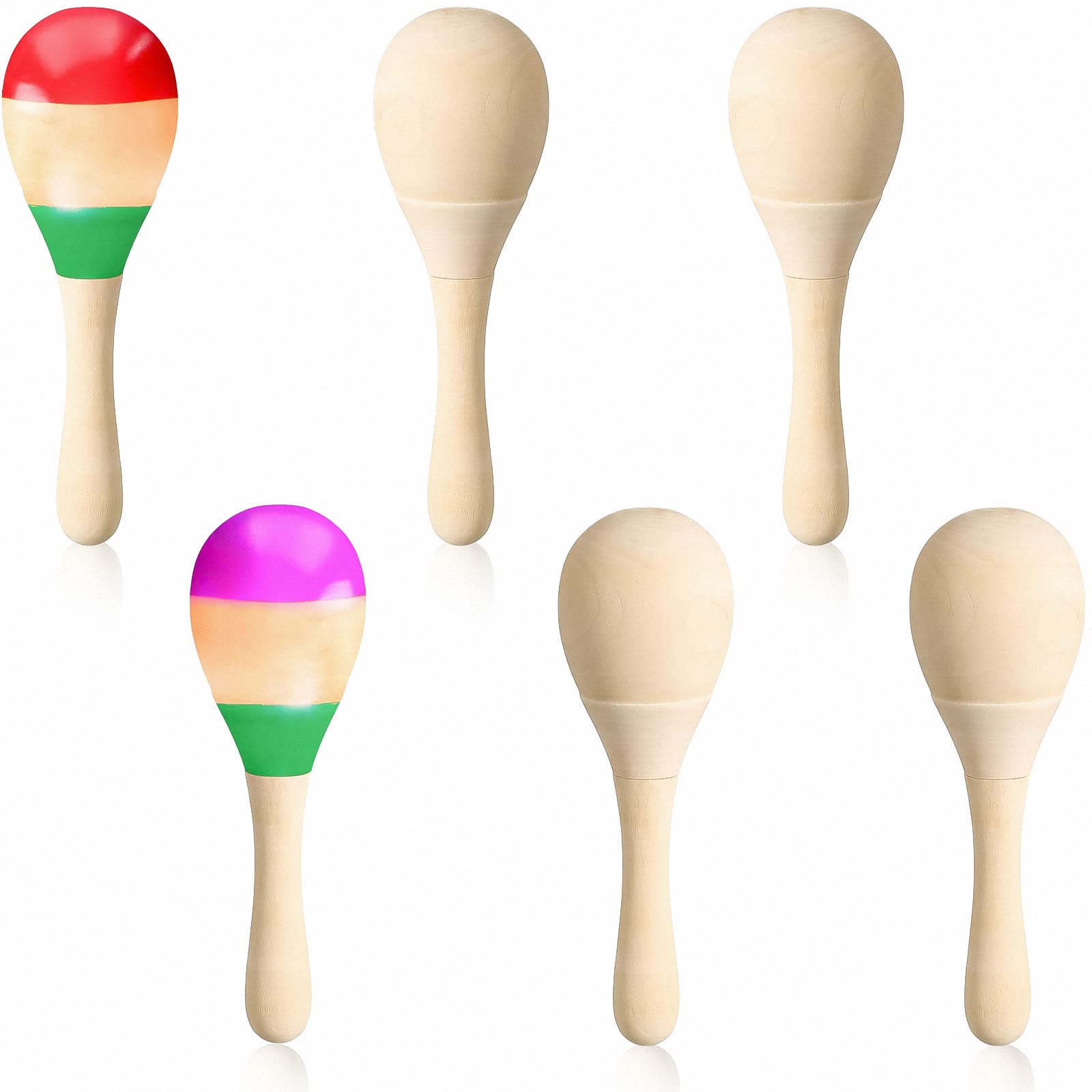 Leitee 6 Pcs DIY Mini Wooden Maracas Rattles Egg Shaker Kids Musical Party Favor Baby Shaker Sand Hammer Toy, Assorted Designs, Maracas for Kids, Party Favor