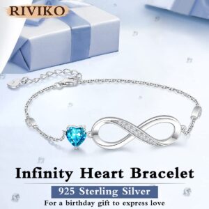 RIVIKO Infinity Love Heart Symbol Charm Bracelet for Women 925 Sterling Silver Adjustable Birthday Valentine’s Day Christmas Jewelry Gift for Mom Women Wife Her Friends