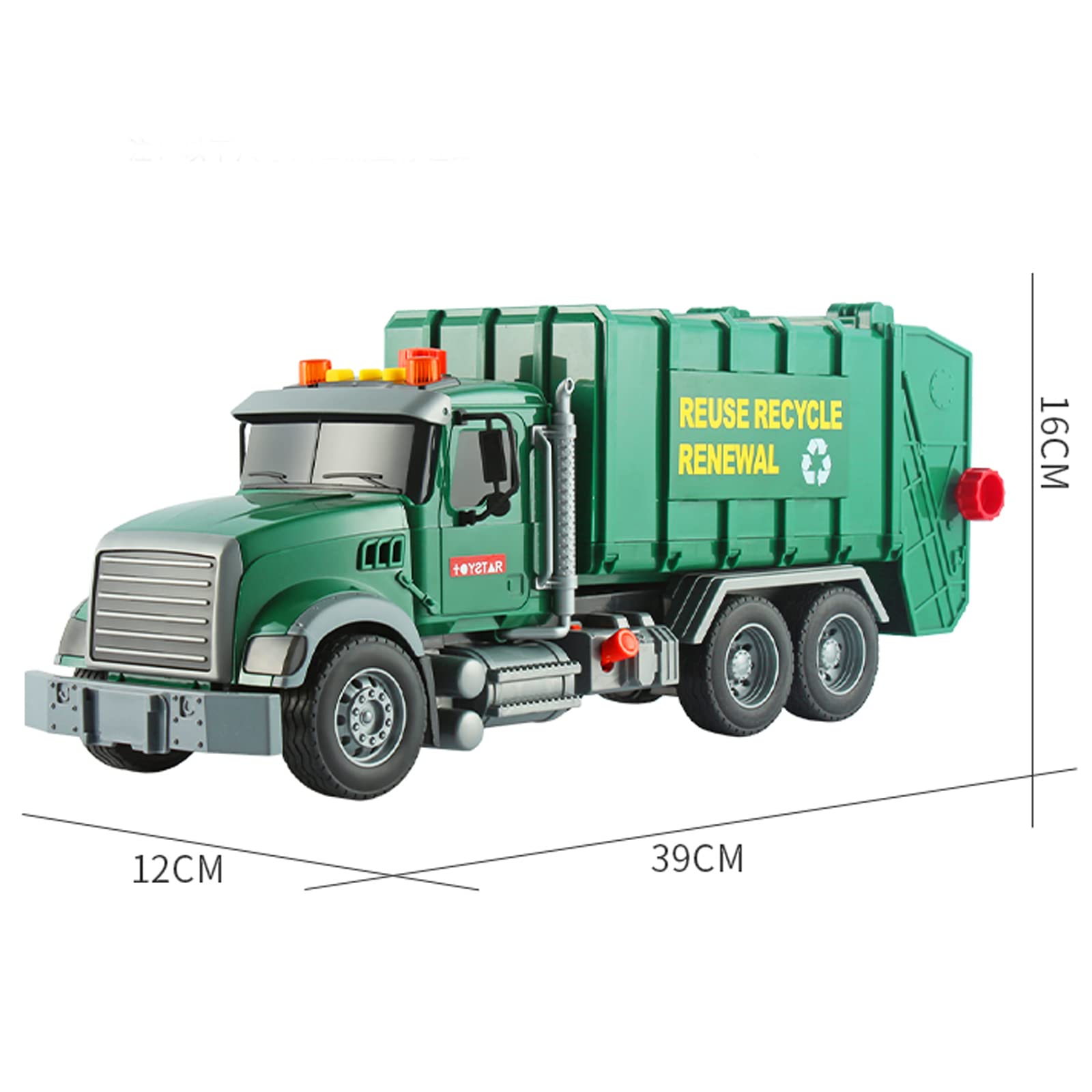 IYEAM 15" Big Garbage Truck Toy, Friction Powered Garbage Truck with Lights and Sounds, Kids Recycling Trash Truck with 3 Trash Cans, Boys & Girls Gifts