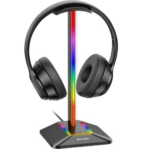 new bee rgb headphone stand desk gaming headset holder with 7 light modes and non-slip rubber base suitable for all earphone accessories(black)