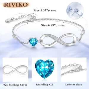 RIVIKO Infinity Love Heart Symbol Charm Bracelet for Women 925 Sterling Silver Adjustable Birthday Valentine’s Day Christmas Jewelry Gift for Mom Women Wife Her Friends