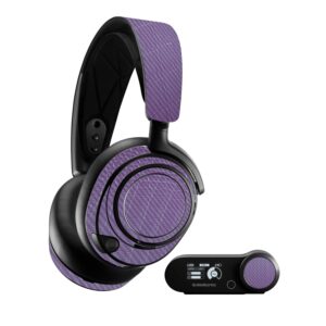 mightyskins carbon fiber skin compatible with steelseries arctis nova pro - purple gator skin | protective, durable textured carbon fiber finish | easy to apply and change styles | made in the usa