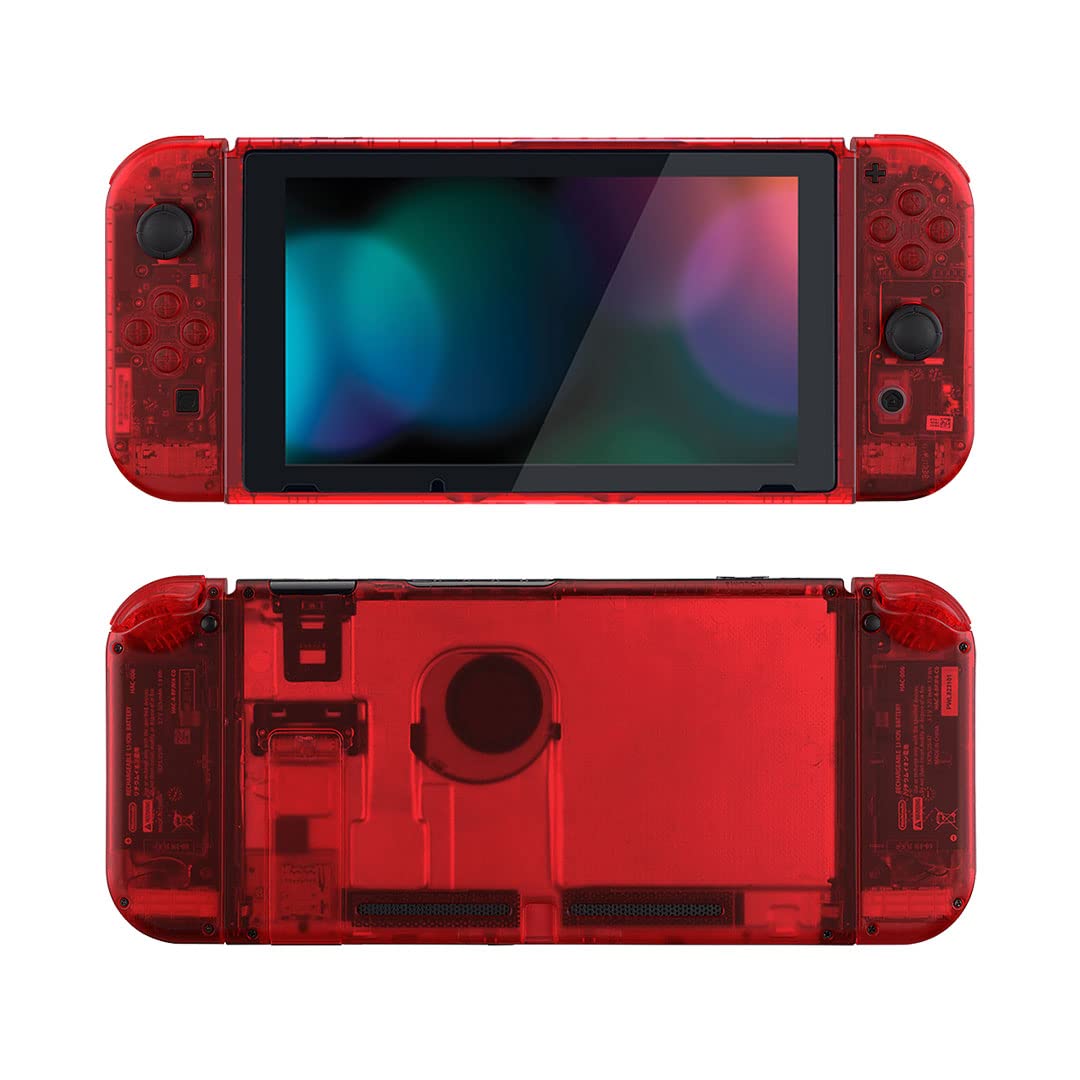 eXtremeRate Clear Red Front Back Plate for Nintendo Switch Console, NS Joycon Handheld Controller Housing with Full Set Buttons, Replacement Shell for Nintendo Switch - Switch NOT Included