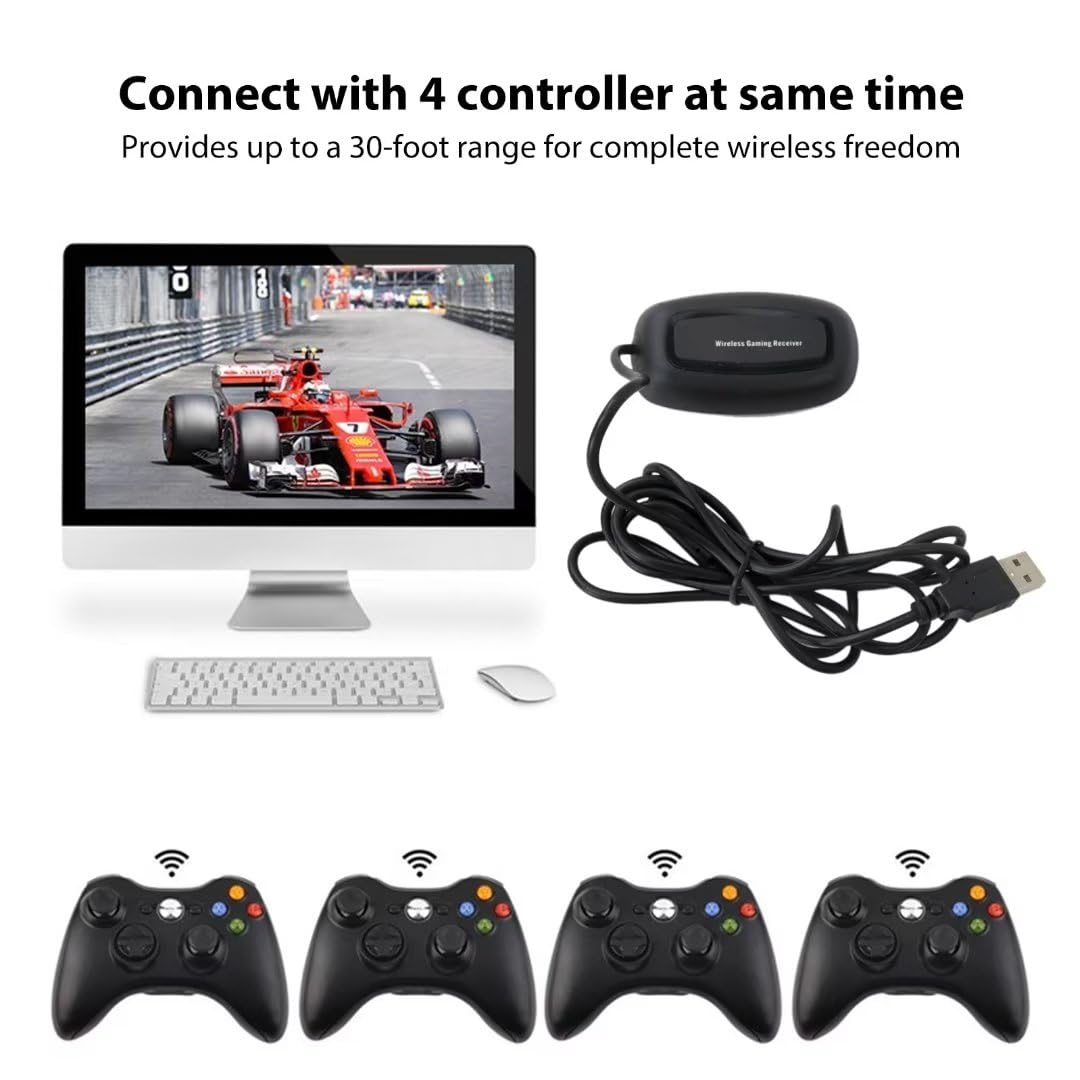 Wireless USB Gaming Receiver Adapter for Microsoft Xbox 360 Controllers, Desktop PC Laptop Gaming Adapter for Windows PC