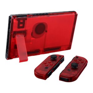 eXtremeRate Clear Red Front Back Plate for Nintendo Switch Console, NS Joycon Handheld Controller Housing with Full Set Buttons, Replacement Shell for Nintendo Switch - Switch NOT Included