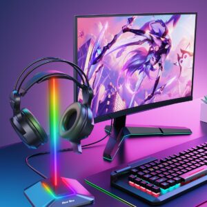 New bee RGB Headphone Stand Desk Gaming Headset Holder with 7 Light Modes and Non-Slip Rubber Base Suitable for All Earphone Accessories(Black)