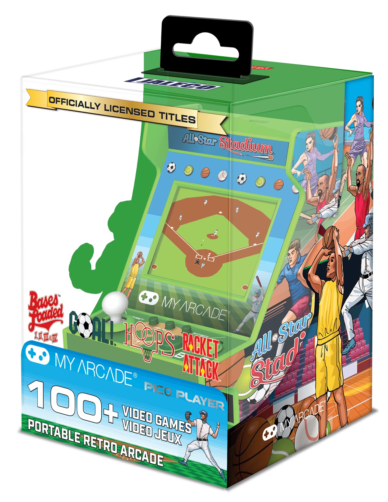 My Arcade All Star Stadium Pico Player- Fully Playable Portable Tiny Arcade Machine with 107 Retro Games, Toys for Kids, 2" Screen, Green, Small (DGUNL-4120)