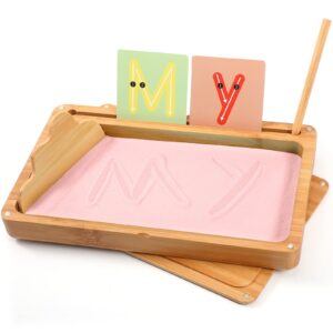 sand tray for classroom montessori sand tray with lid wooden sand trays for kids writing letters and numbers (pink)