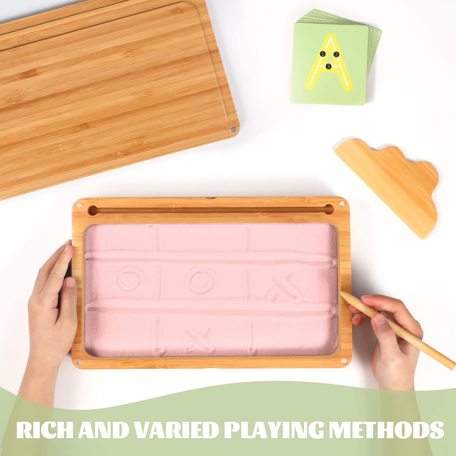 Sand Tray for Classroom Montessori Sand Tray with Lid Wooden Sand Trays for Kids Writing Letters and Numbers (Pink)