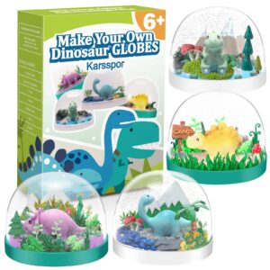 karsspor dinosaur snow globe making kit, 4 pcs water globe kit with 4 different dinosaur toys, make creative dinosaur arts and crafts, great gifts for girls and boys ages 4-6-8-12