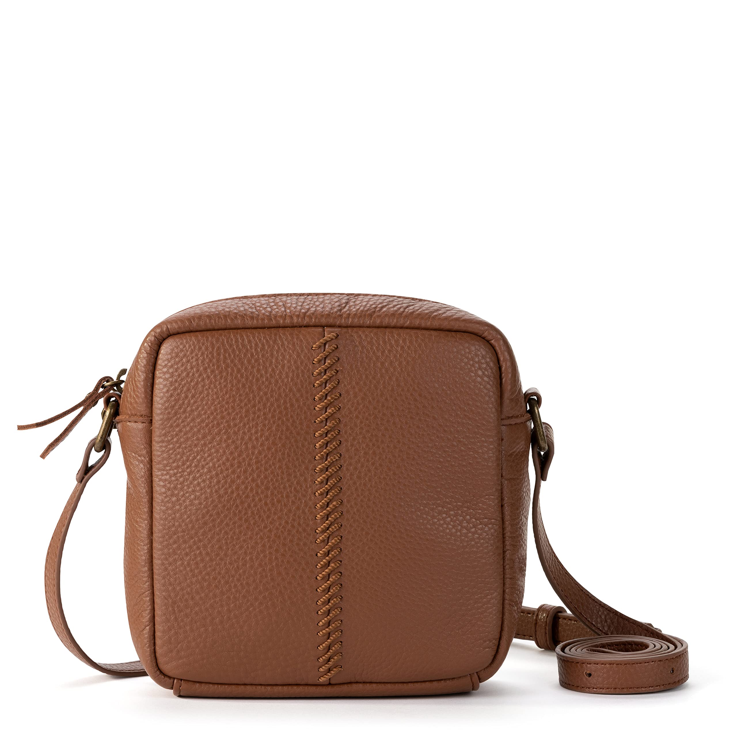 The Sak Maisie Square Crossbody in Leather, Adjustable Strap, Tobacco