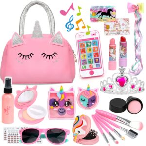 play purse little girls toys - fake pretend makeup for toddlers with girls purse pretend play girls toys for 3 4 5 6 year old toddler purse fake kids phone birthday gifts for girls