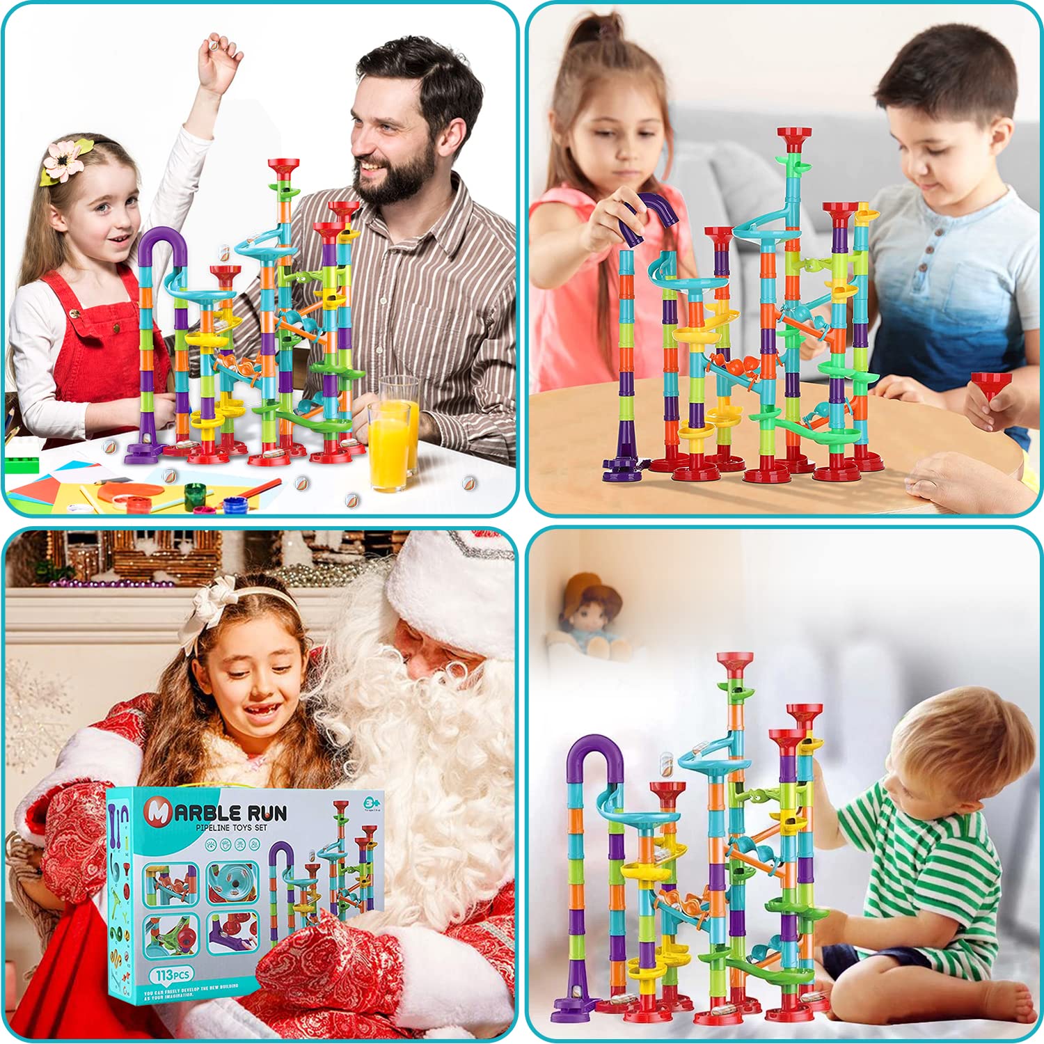 Marble Run for Kids Ages 4-8 - Maze Game DIY Educational Playset Birthday Gift for Ages 3+,Track Pipe Building Blocks Glass Marbles for Kids Birth Day Preschool, Toys for 3 Year Old Boys Christmas