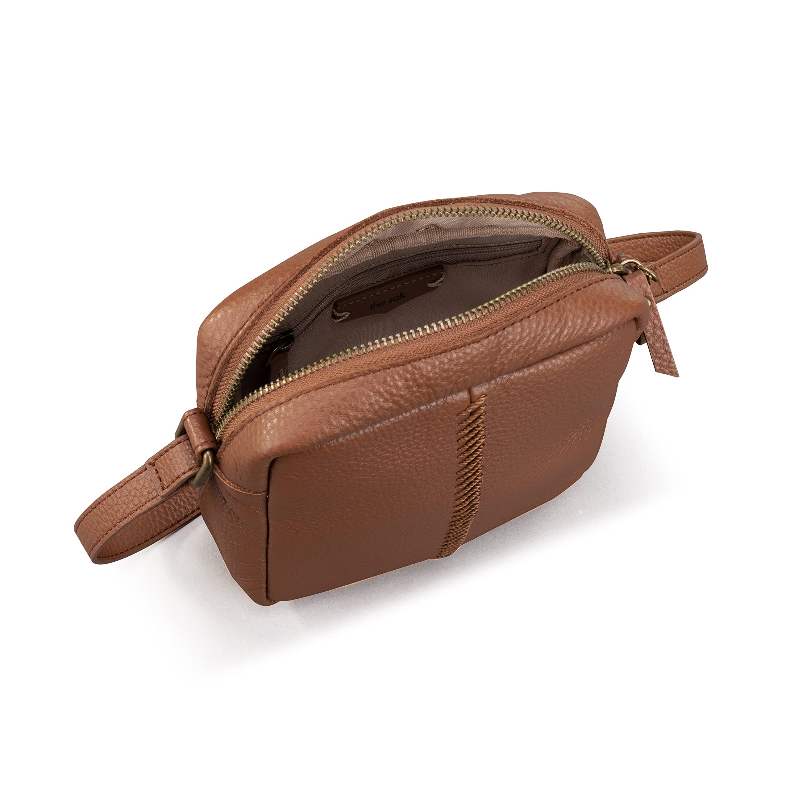 The Sak Maisie Square Crossbody in Leather, Adjustable Strap, Tobacco