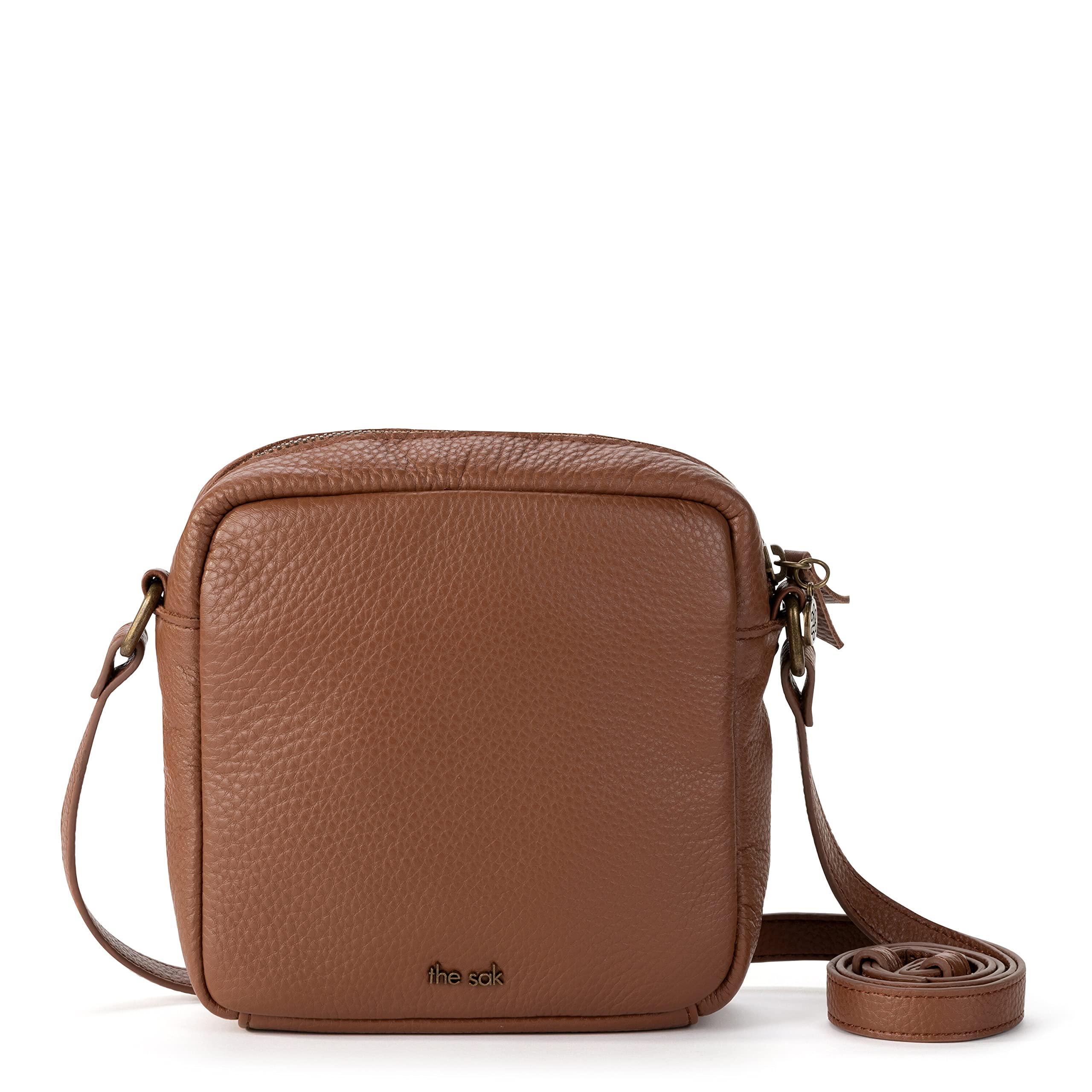 The Sak Maisie Square Crossbody in Leather, Adjustable Strap, Tobacco