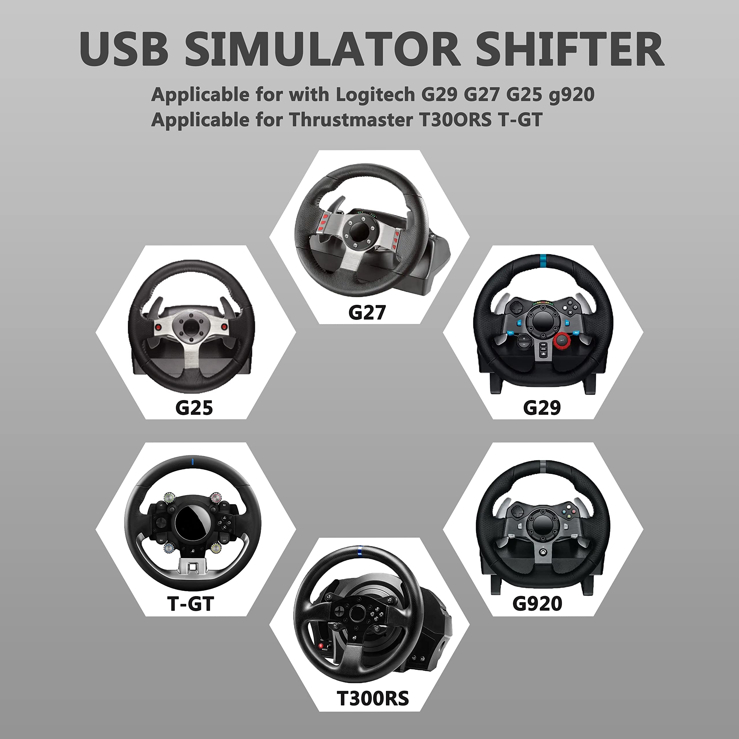 USB Simulator Shifter ,Applicable for Logitech G29 /G27 /G25 /G920 Thrustmaster , T300RS/GT Steering Wheel , Compatible ATS ETS Dust WRC Sim Racing Games H Shifter with Carbon Fiber Grip 7+R (PC System only)