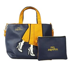 Miss Sapato B-7233 Women's Shoulder Bag, Synthetic Leather, Wide Pants, Mini Shoulder Bag, Pouch Included, Size B5, Navy