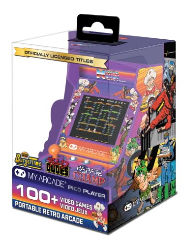 MY ARCADE Data East Hits Pico Player - Game for Kids and Adults, 3.75" Fully Playable Portable Tiny Arcade Machine with 108 Retro Games, 2" Screen Color Display, Battery Powered, Purple, Small