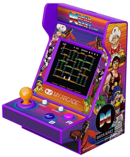 MY ARCADE Data East Hits Pico Player - Game for Kids and Adults, 3.75" Fully Playable Portable Tiny Arcade Machine with 108 Retro Games, 2" Screen Color Display, Battery Powered, Purple, Small