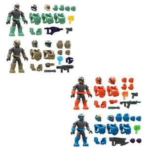 mega halo infinite toy building sets, spartan mission pack collection with 2 poseable micro action figures, accessories and display stand