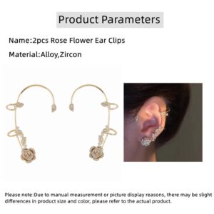 2PCS Women's Clip-On Earrings Hook Without Pierced Rose Flower Ear Bone Clip Ear Clip Butterfly (Rose Ear Clips)