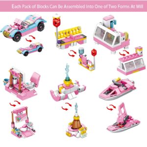 Ulanlan Girls Building Blocks Toys 553 Pieces Ice Cream Truck Set Toys for Girls 25 Models Pink Building Bricks Toys STEM Toys Construction Play Set for Kids Best Gifts for Girls Age 6-12 and Up