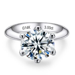 cadyno moissanite engagement ring 3ct d color lab grown created diamond 14k solid real white gold eternity wedding solitaire ring for women 5.5