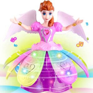 liberty imports princess musical dancing angel doll with 3d led lights, music and 360° spinning - bump and go electric musical fairy girl toy for kids