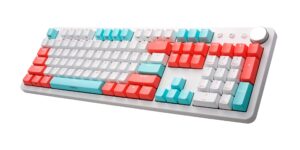 i-rocks k73m mechanical gaming keyboard with media control knob, 107 keys, pbt keycaps, multimedia hotkeys, detachable usb-c cable (cherry mx brown switches, mint peach)