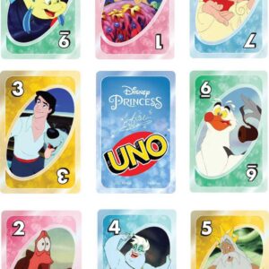 Mattel Games UNO Disney Princess The Little Mermaid Card Game for Family Night Featuring Movie Themed Graphics for 2-10 Players