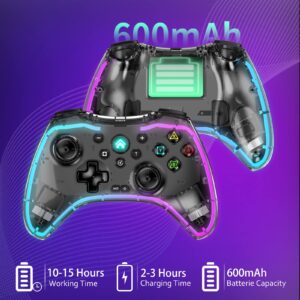 Joso Mobile Gaming Controller for iPhone/Android/PC/PS4 with RGB, Wireless Switch Controller with 6-Axis Gyro/Dual Vibration/Customized Buttons/Turbo, Transparent Mobile Gamepad with Phone Holder