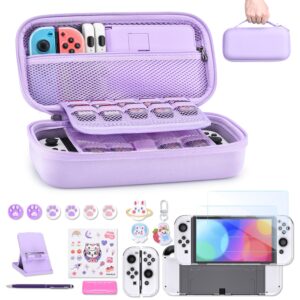 switch oled case- innoaura 19 in 1 switch bundle with switch case, switch game case, switch oled screen protector, switch stand, switch thumb grips (purple)