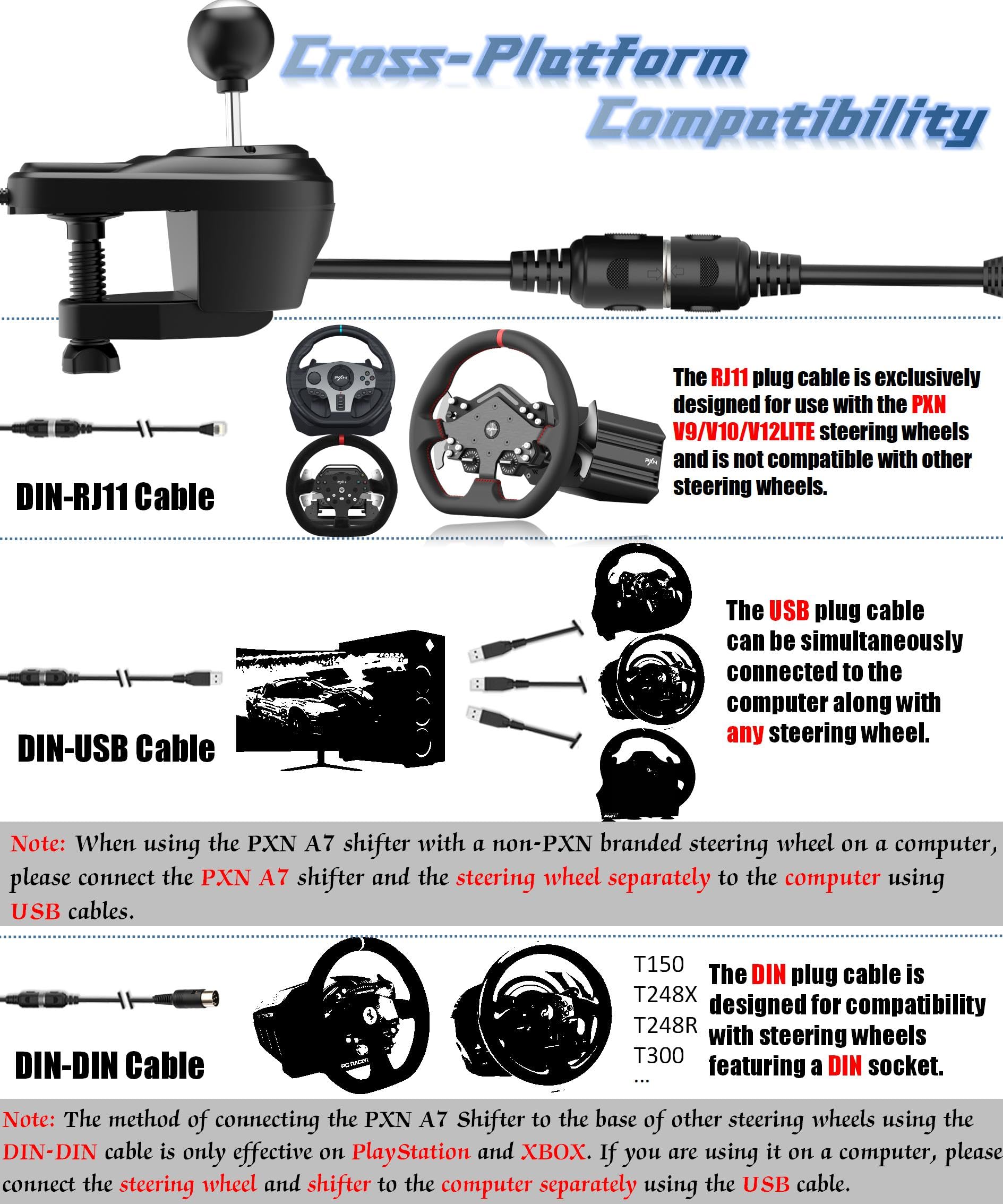 PXN A7 Shifter, 6 +1 Shifter with Handbrake Button and Shift Button for High&Low Gear Universal Shifter for PC(A7)