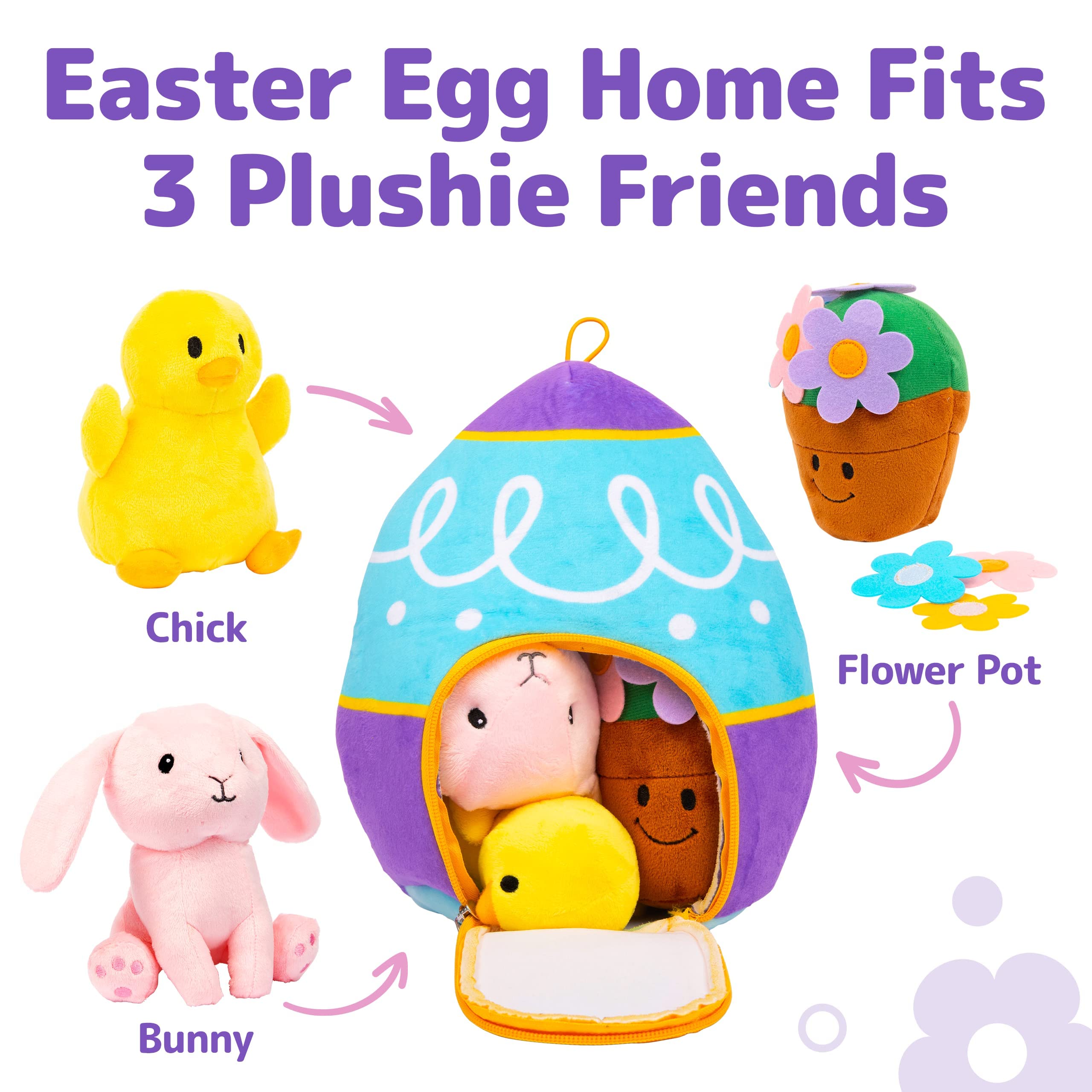 PREXTEX Easter Egg Stuffed Animals Plushie with Toy Accessories - Zip Up Small Toys with Storage | Kids Stuffed Animal Dolls, Baby Gift Bag, Party Favor, Birthday Gift Set | Baby Boy & Girl Age 3-5+