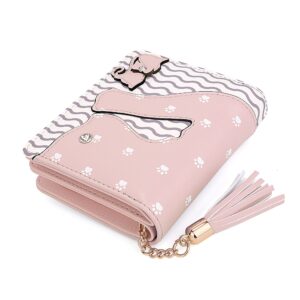 UTO Wallet for Girls Cute Cat Leather Vegan Small Women Card Holder Kawaii Coin Purse with Tassel