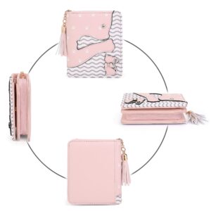 UTO Wallet for Girls Cute Cat Leather Vegan Small Women Card Holder Kawaii Coin Purse with Tassel