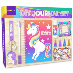 anerza diy journal set for girls gifts ages 6 7 8 9 10 11 12 13 years old, unicorn birthday & christmas gifts ideas, arts and crafts for kids, toys stickers for teens, scrapbook & diary supplies kit