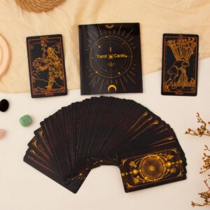 78 Tarot Cards with Guide Book, Black Tarot Deck Gift Set with Tarot Cloth, Chakra Stones and More, Tarot Cards Deck Fortune Telling Game Craft Cardboard for Beginners and Expert Readers