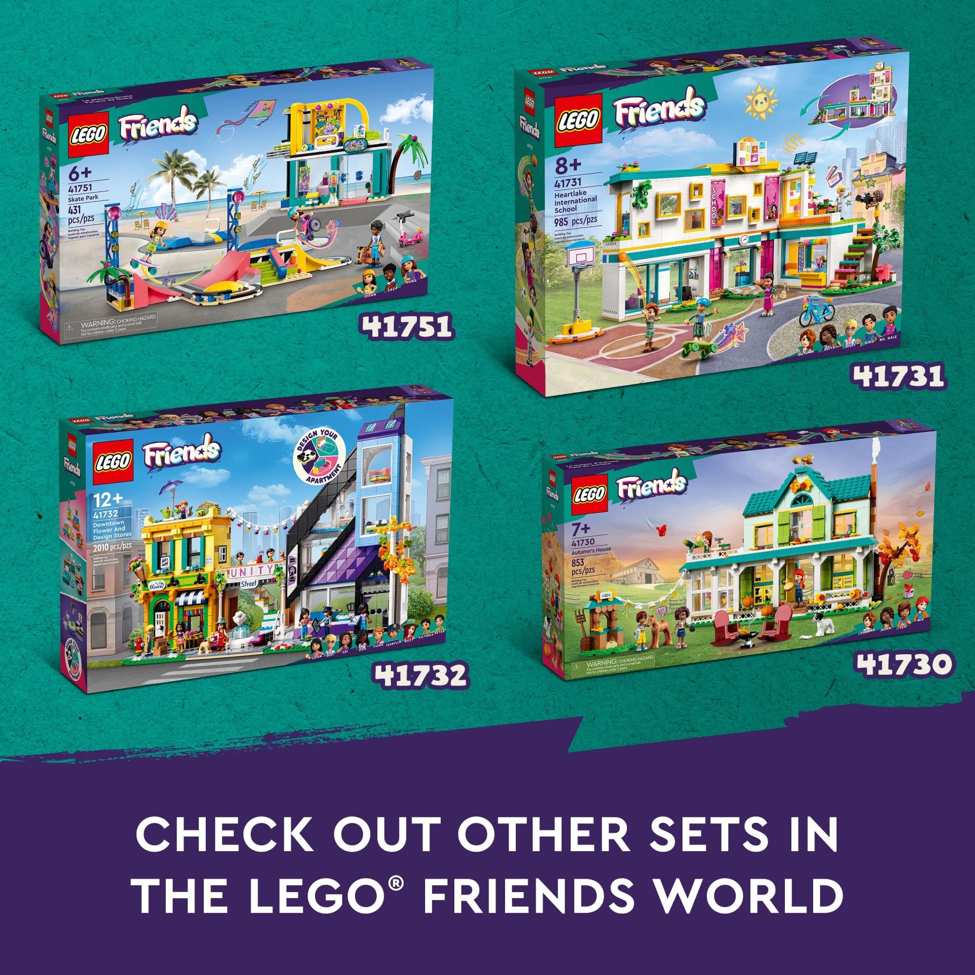 LEGO Friends Downtown Flower and Design Stores 41732 Building Set - Buildable Toy with Apartment, Shops, House, and Classic Characters, Model to Customize, Decorate, and Display for Ages 12+